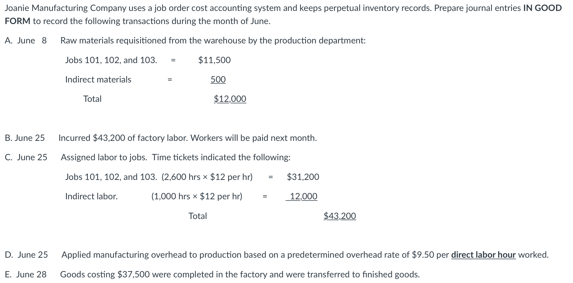 Solved Joanie Manufacturing Company uses a job order cost | Chegg.com