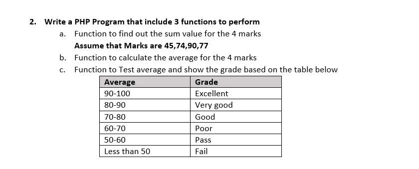 Solved 2. Write a PHP Program that include 3 functions to | Chegg.com