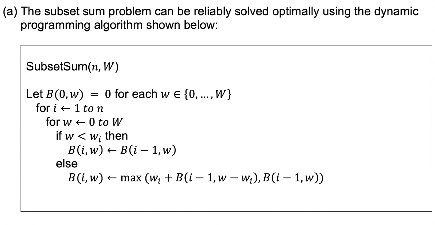 Solved (a) The subset sum problem can be reliably solved | Chegg.com
