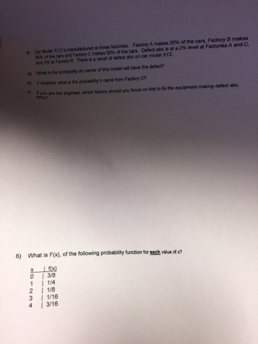 Solved Car Model XYZ is manufactured at three factories. | Chegg.com
