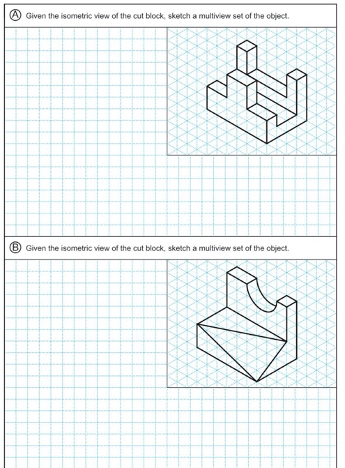Solved G Given the isometric view of the cut block, sketch a | Chegg.com