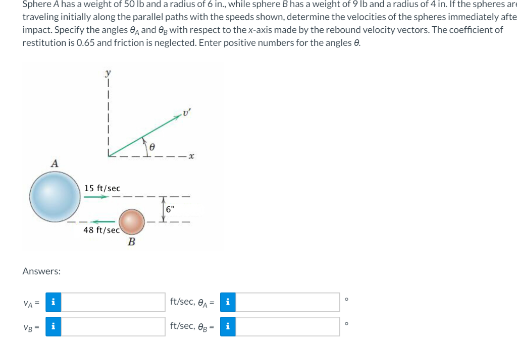 Solved Sphere A has a weight of 50 lb and a radius of 6 in., | Chegg.com