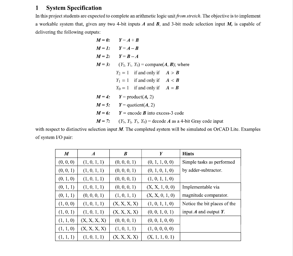 = 1 System Specification In this project students are | Chegg.com