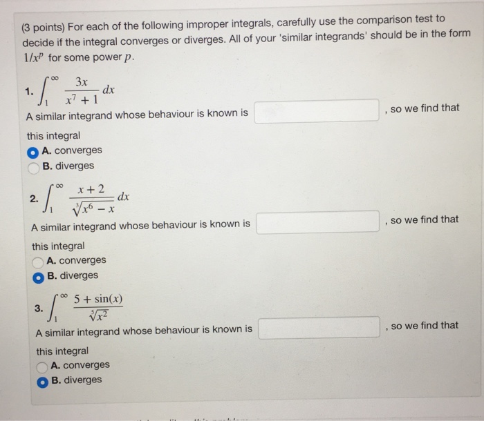 Solved For each of the following improper integrals | Chegg.com