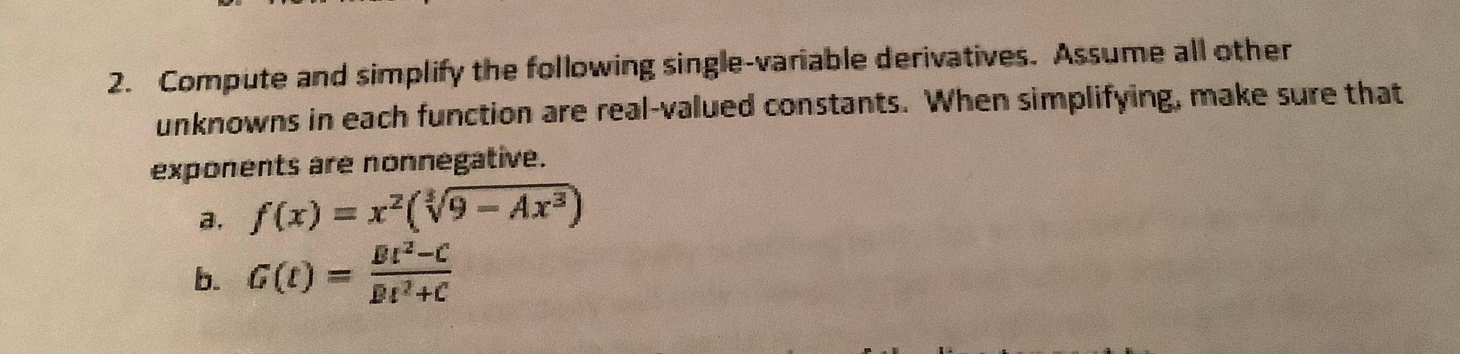 Solved 2. Compute and simplify the following single-variable | Chegg.com