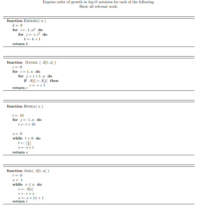 Solved Express order of growth in big-O notation for each of | Chegg.com