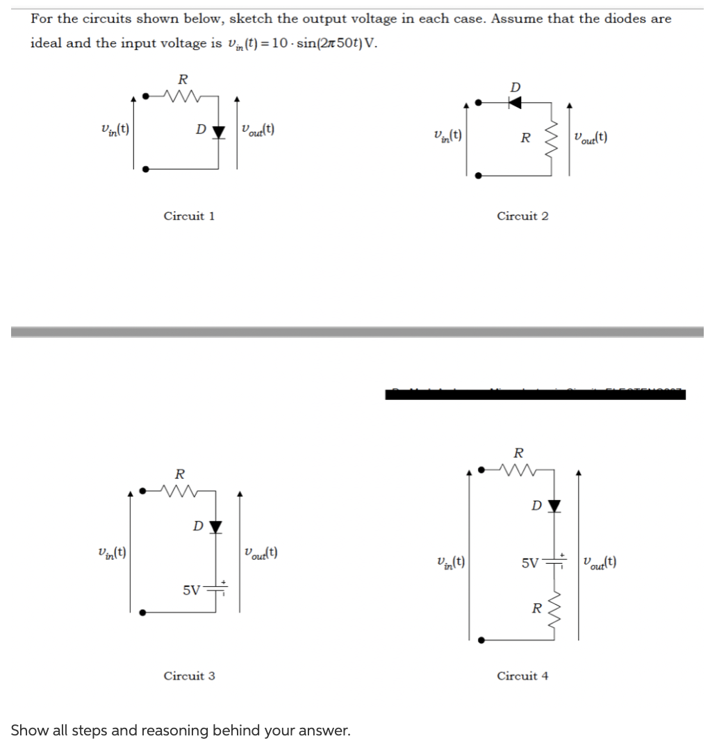 Solved For The Circuits Shown Below Sketch The Output 