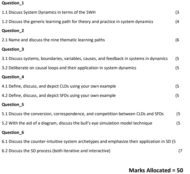 Solved Question_1 1.1 ﻿Discuss System Dynamics in terms of | Chegg.com