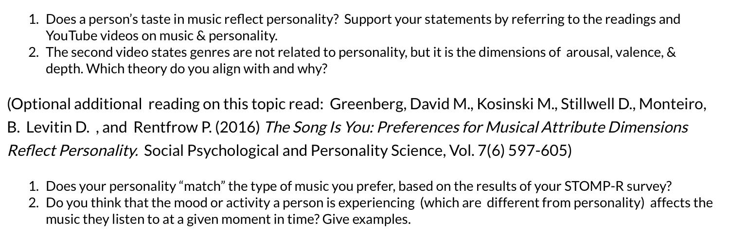 Solved 1. Does a person's taste in music reflect | Chegg.com