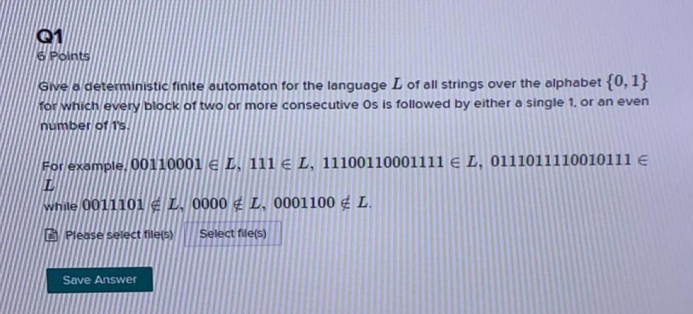 Solved Q1 6 Points Give a deterministic finite automaton for | Chegg.com