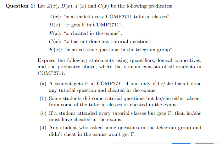 Solved Let Z(x),D(x),F(x) and C(x) be the following | Chegg.com Solved Let Z(x),D(x),F(x) and C(x) be the following | Chegg.com