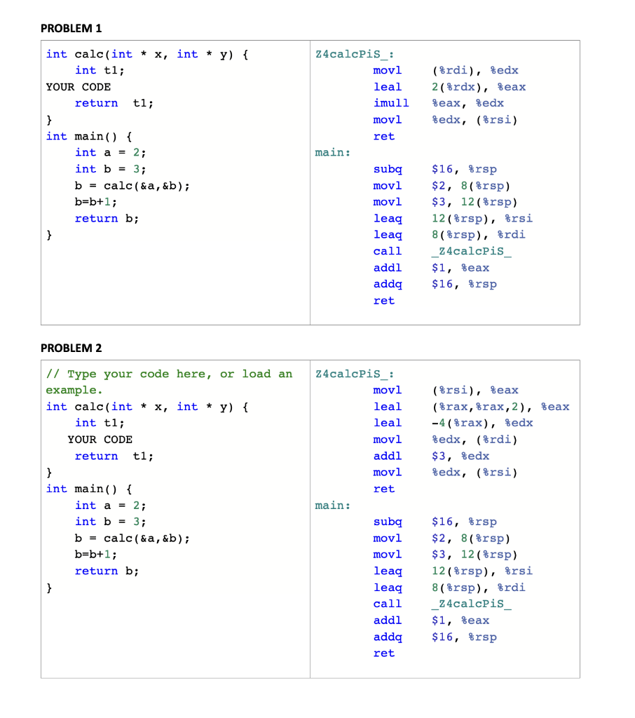 Each problem in the attachment shows some assembly | Chegg.com