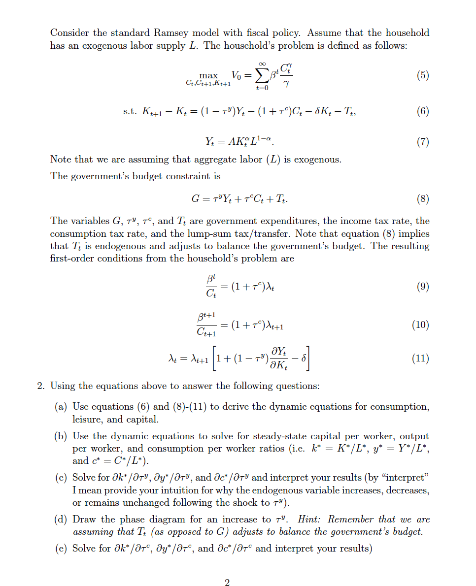 Consider the standard Ramsey model with fiscal | Chegg.com