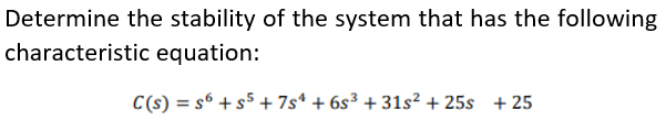 Solved Determine the stability of the system that has the | Chegg.com