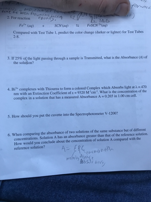 Solved 2. For reaction ebUn Fe (aq) SCN (ag)FeSCN 2*(aq) | Chegg.com