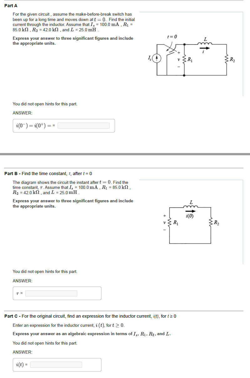 Solved For the given circuit, assume the make-before-break | Chegg.com