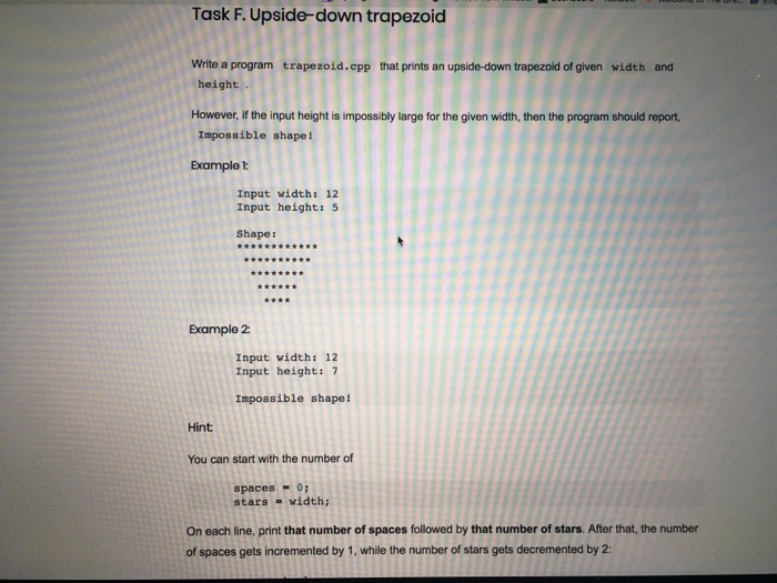 Solved Task F. Upside-down trapezoid Write a program | Chegg.com