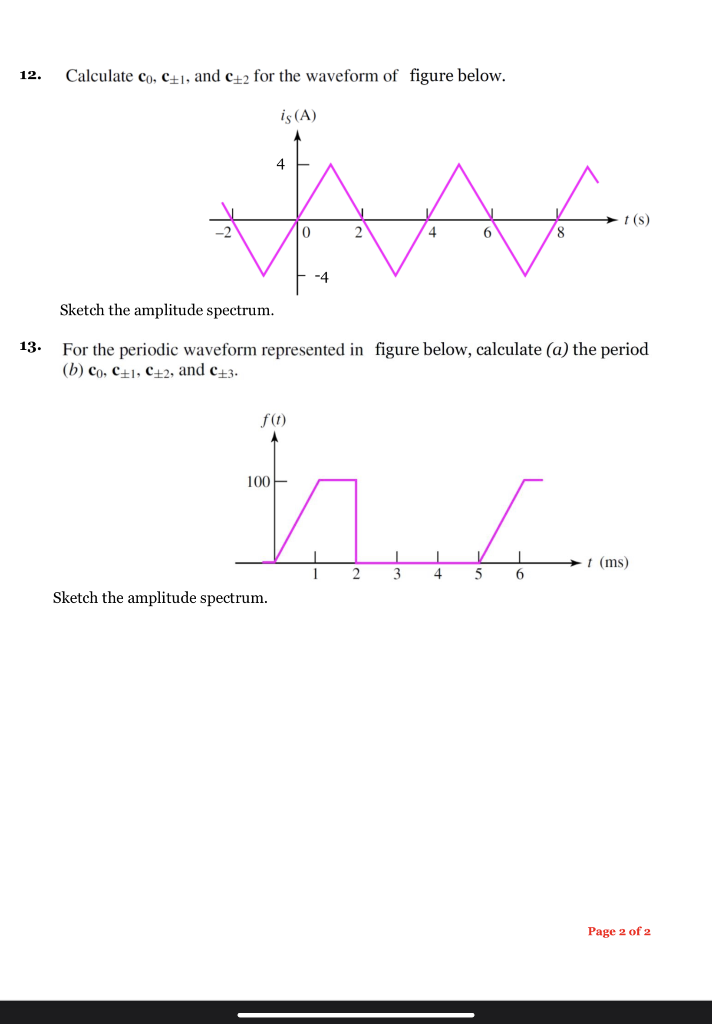 Solved 12. Calculate c0,c±1, and c±2 for the waveform of | Chegg.com