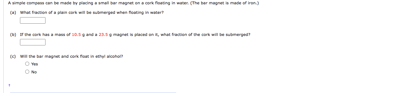 Solved (a) What fraction of a plain cork will be submerged | Chegg.com