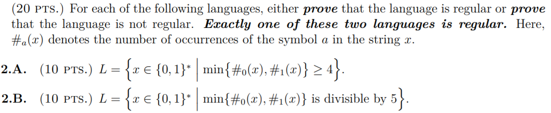 (20 PTS.) For each of the following languages, either | Chegg.com