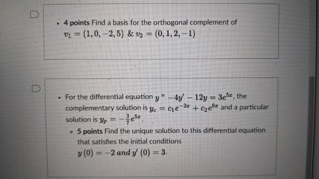 Solved 4 points Find a basis for the orthogonal complement | Chegg.com