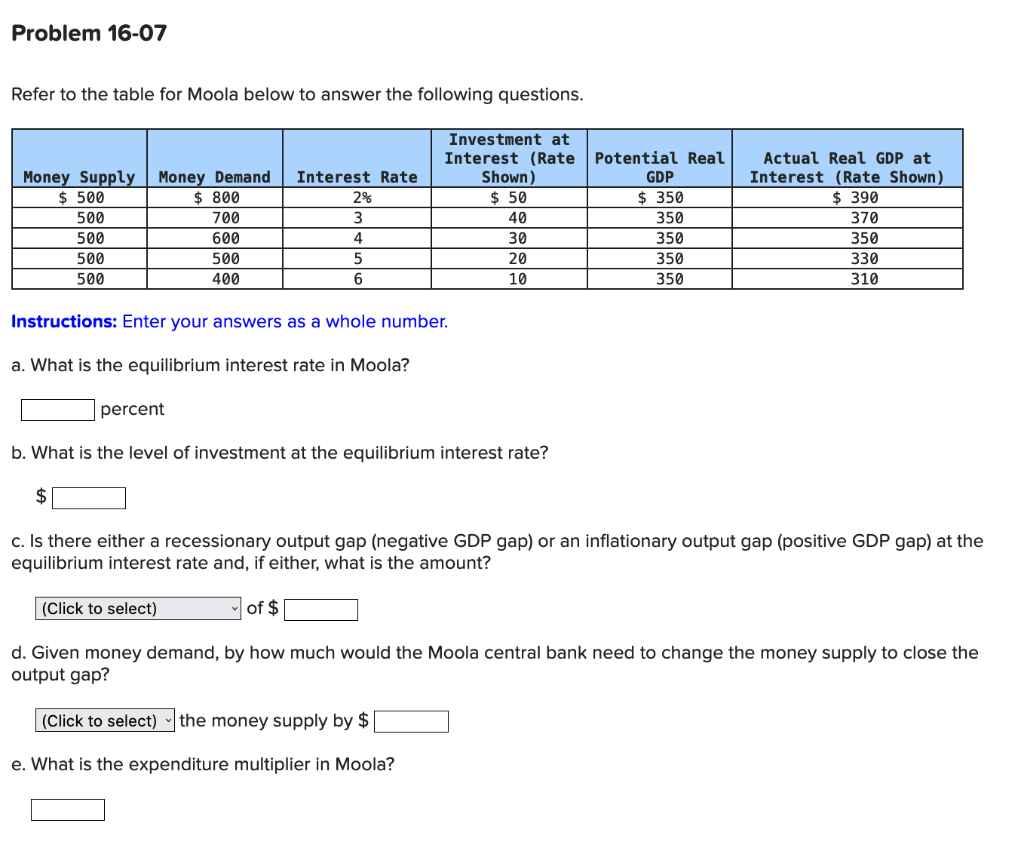 Solved Problem 16-07 Refer to the table for Moola below to | Chegg.com