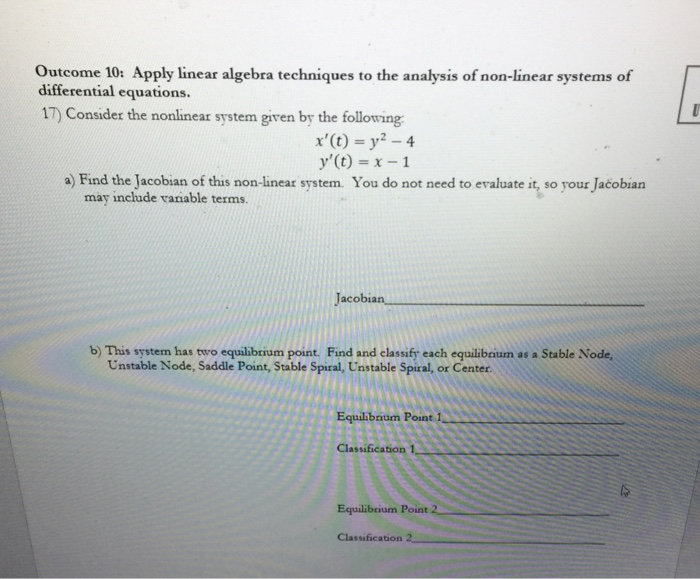 Solved Outcome 10: Apply linear algebra techniques to the | Chegg.com