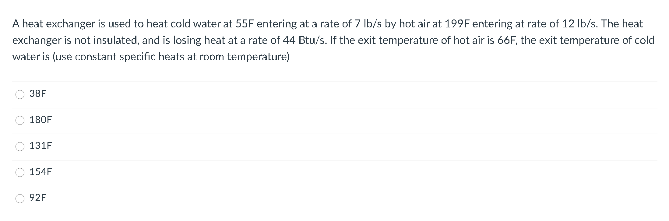 Solved A heat exchanger is used to heat cold water at 55F | Chegg.com