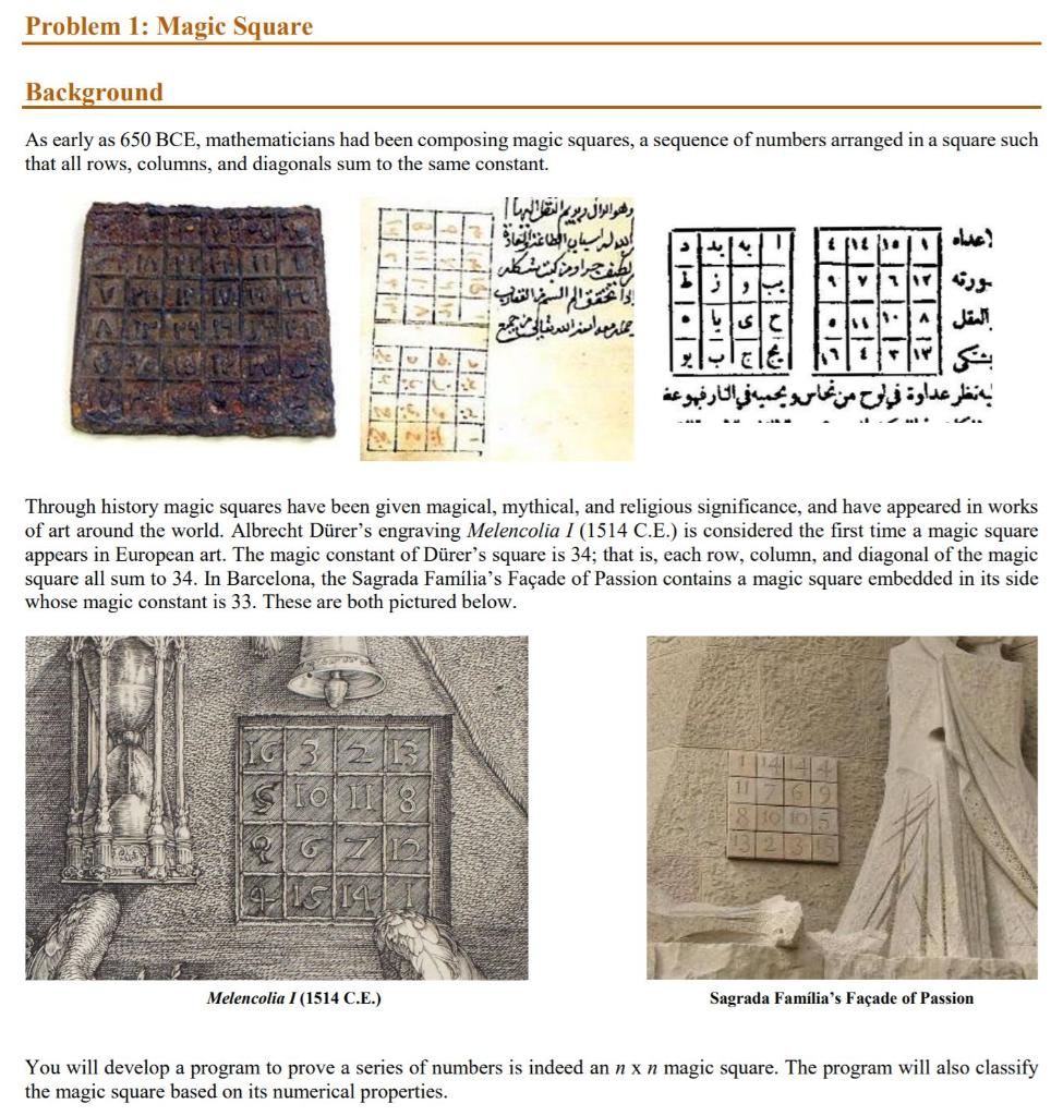 Problem 1: Magic Square Background As early as 650 | Chegg.com