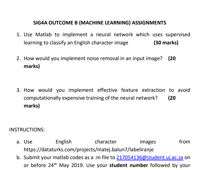 Solved SIG4A OUTCOME B (MACHINE LEARNING) ASSIGNMENTS 1. Use | Chegg.com