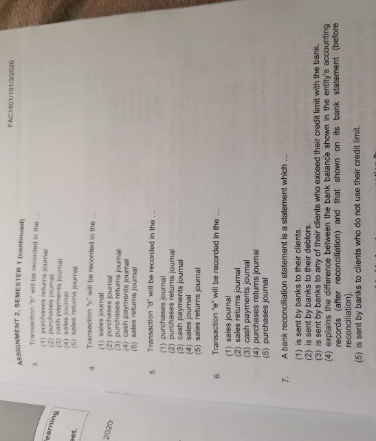 Solved FAC1501/101/3/2020 SSIGNMENT 2, SEMESTER 1 | Chegg.com
