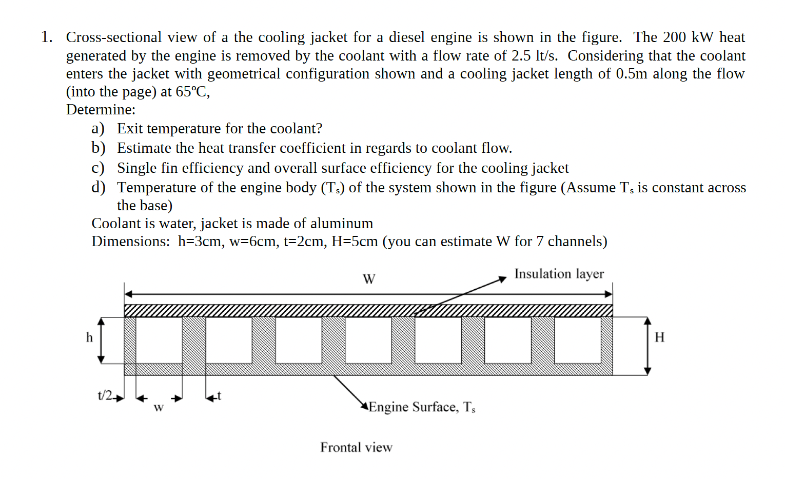 1. Cross-sectional view of a the cooling jacket for a | Chegg.com