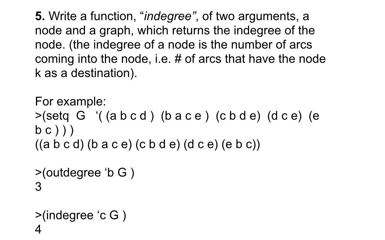 5. Write a function, "indegree", of two arguments, a | Chegg.com