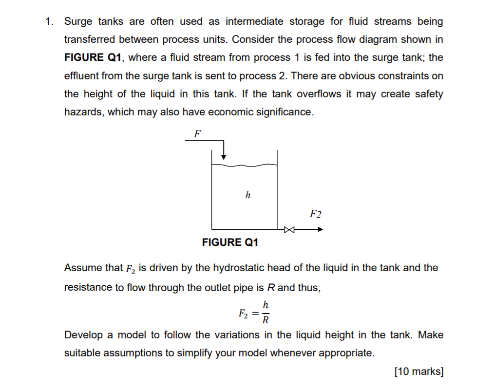 Solved 1. Surge tanks are often used as intermediate storage | Chegg.com