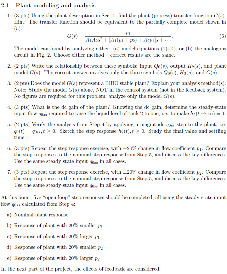 Solved 1.1 Volume dynamics In tank 1, the input flow qo and | Chegg.com