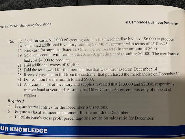 Solved This is a continuation of the Serial Problem: Kate's | Chegg.com