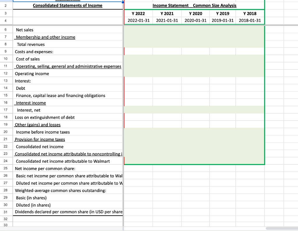 Solved Fill out the income statement for common size | Chegg.com
