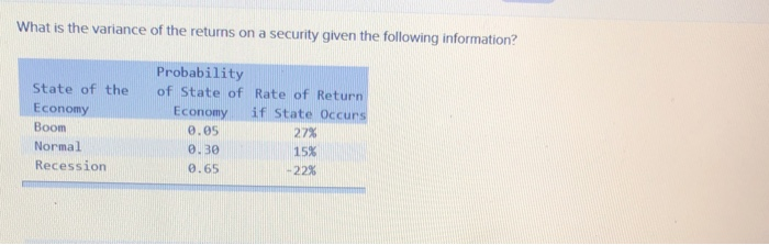 Solved What is the variance of the returns on a security | Chegg.com