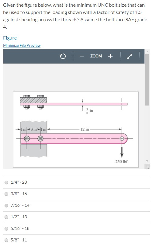 Solved Given the figure below, what is the minimum UNC bolt | Chegg.com