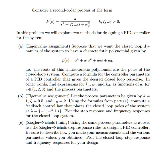 Solved Consider a second-order process of the form | Chegg.com