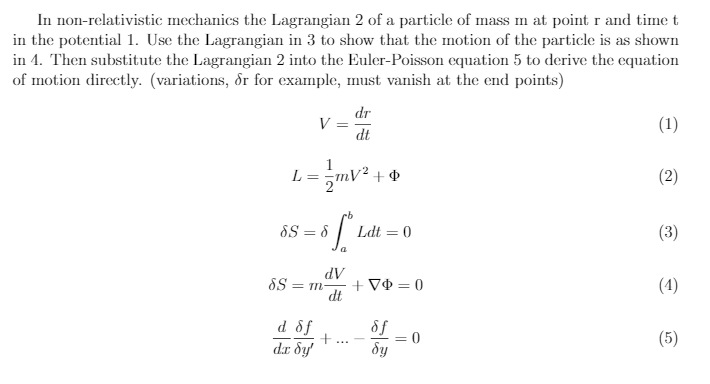 In non-relativistic mechanics the Lagrangian 2 of a | Chegg.com
