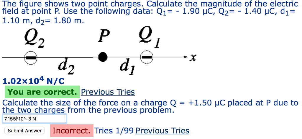 Solved The figure shows two point charges. Calculate the | Chegg.com