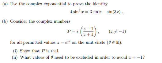 Solved (a) Use the complex exponential to prove the identity | Chegg.com