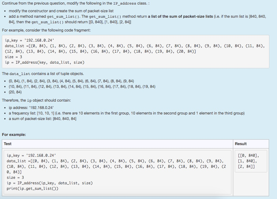 Solved class IP address: def __init__(self, ip_key, | Chegg.com