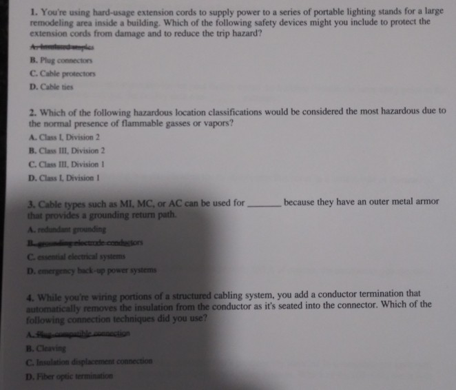 Solved 1. You're using hard-usage extension cords to supply | Chegg.com