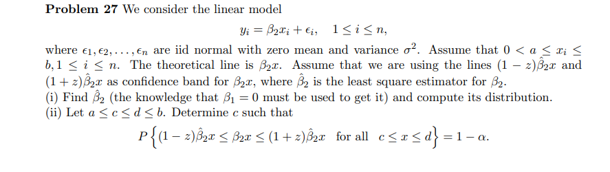 Problem 27 We consider the linear model | Chegg.com