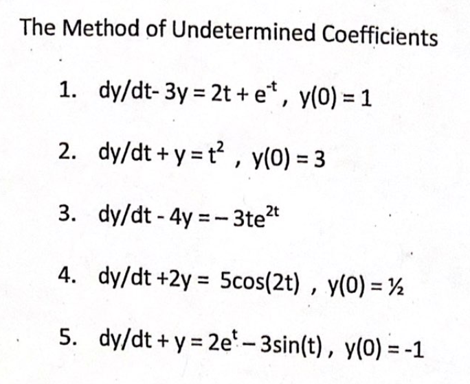 Solved The Method of Undetermined Coefficients 1. | Chegg.com