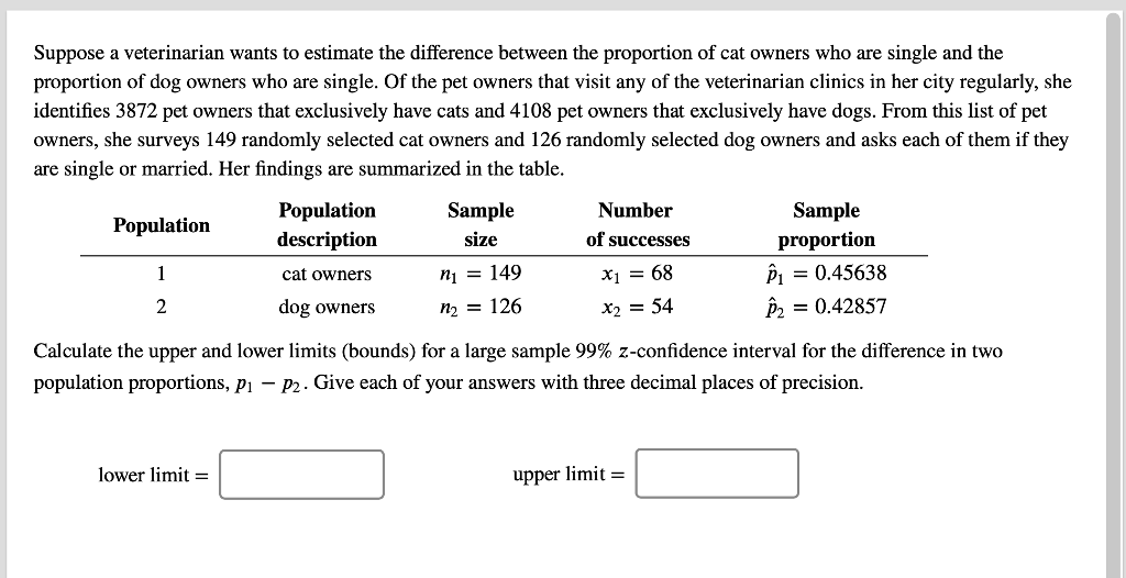 Solved Suppose a veterinarian wants to estimate the | Chegg.com