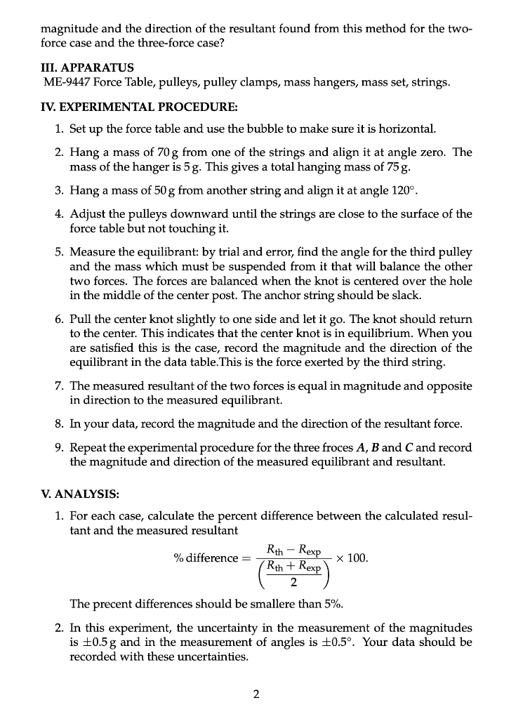 PHYS 2425 Engineering Physics I EXPERIMENT 1 VECTOR | Chegg.com