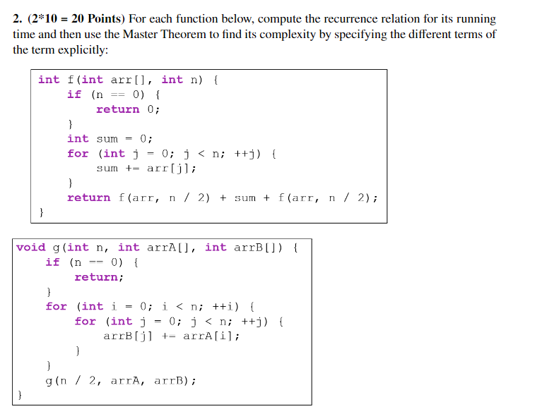 Solved 2. (2∗10=20 Points) For each function below, compute | Chegg.com